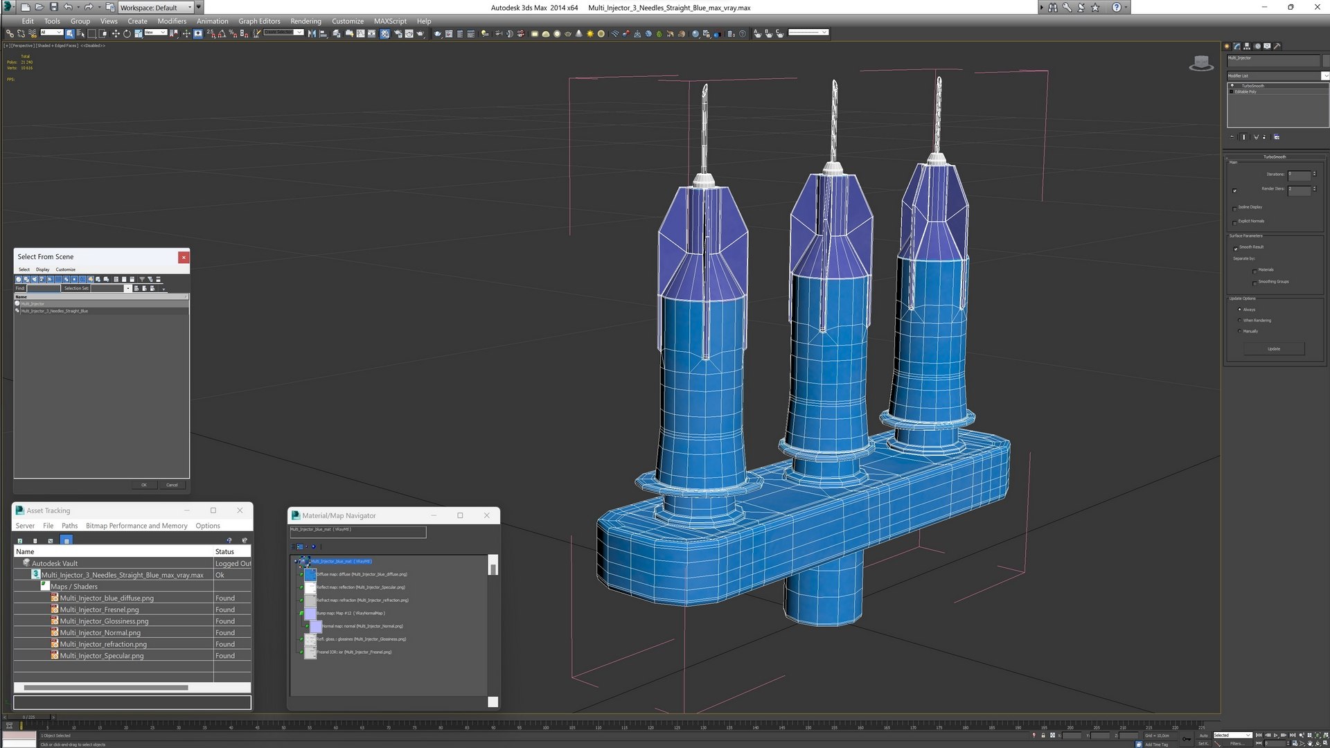 3D Multi Injector 3 Needles Straight Blue Model - TurboSquid 2247294