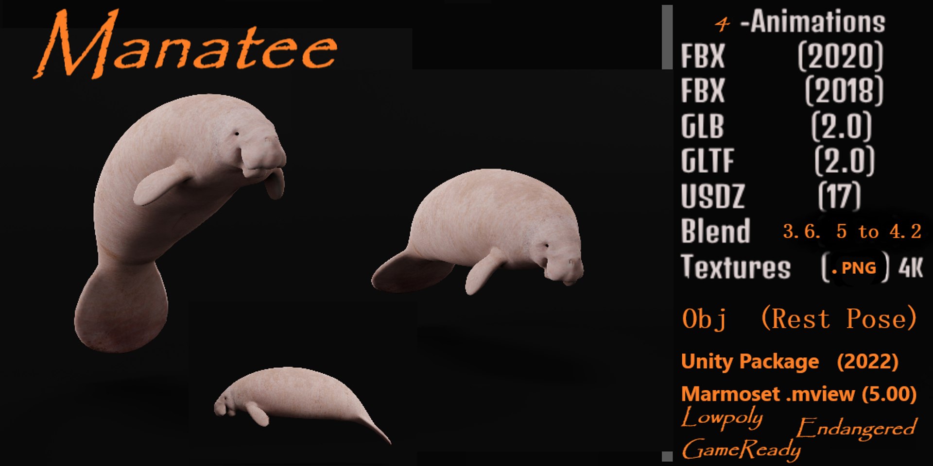 3D Manatees - TurboSquid 2306026