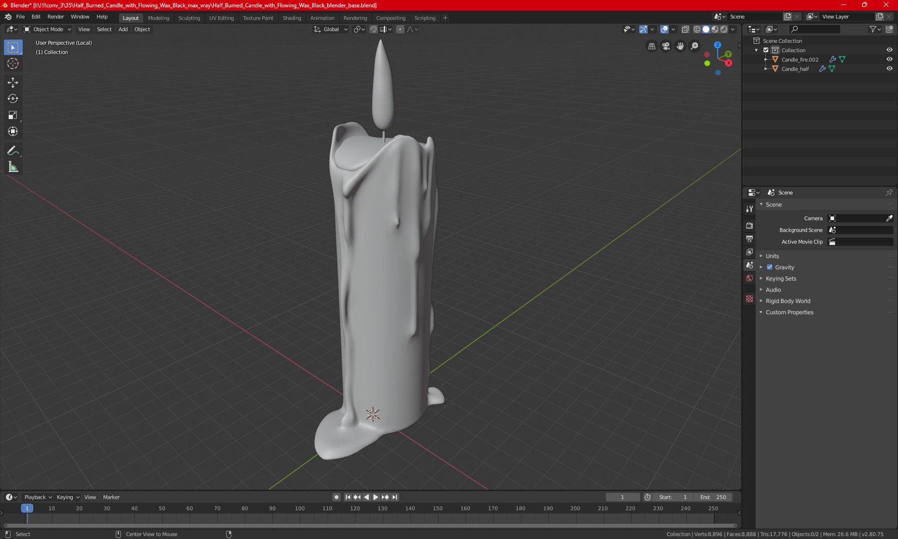 Half Burned Candle with Flowing Wax Black 3D model - TurboSquid 2095446