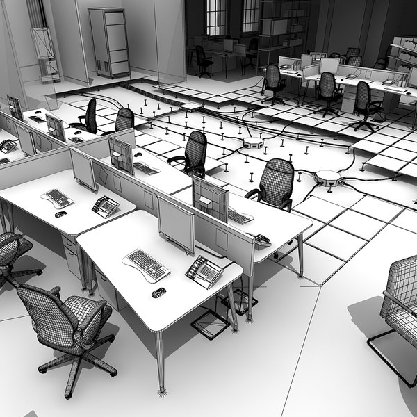 3d office raised floor model