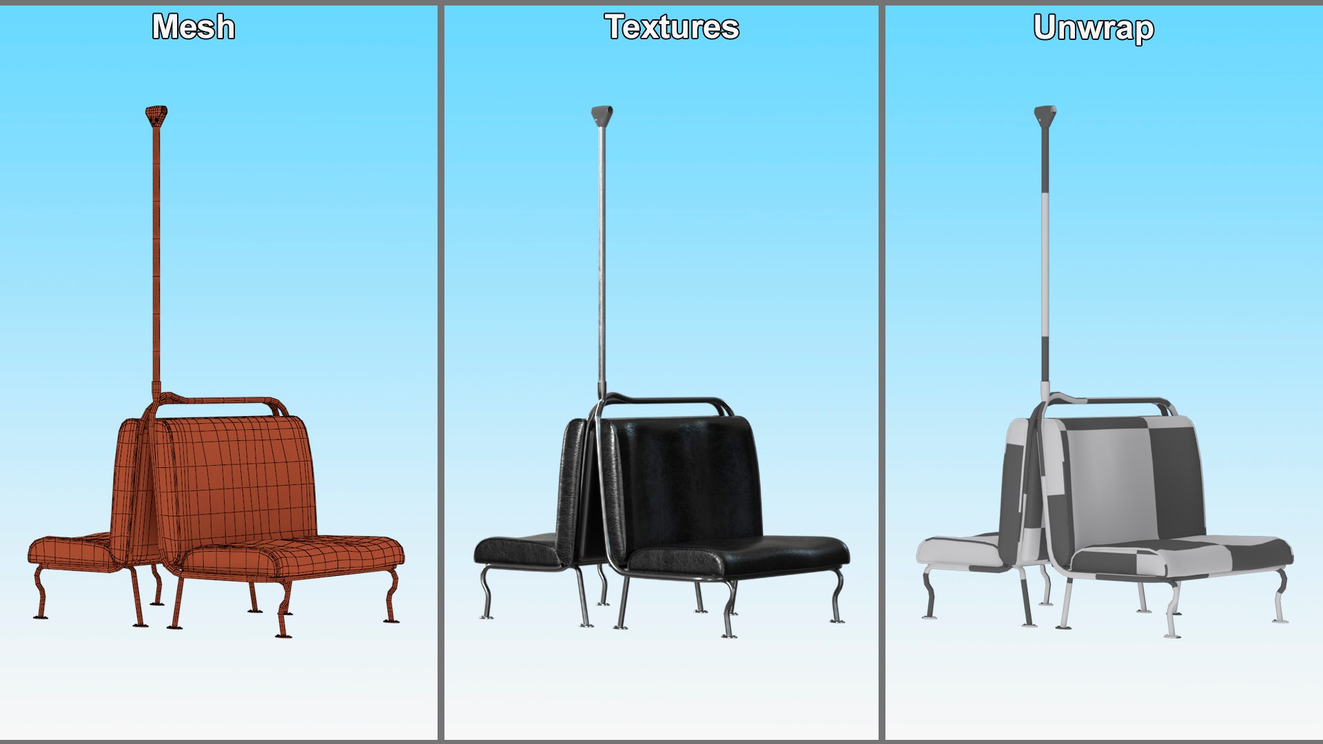 3D Old Tram Seats Two Sides - TurboSquid 2317679