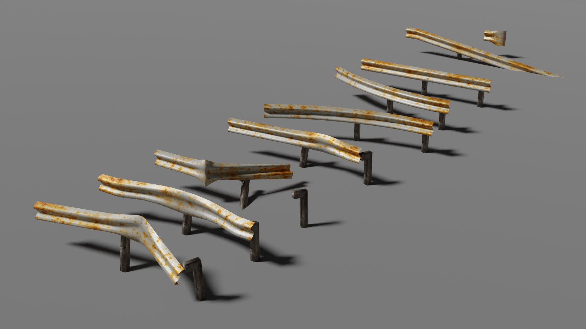 Rusty Crumpled Iron Road Fence Kit 3D - TurboSquid 1846439