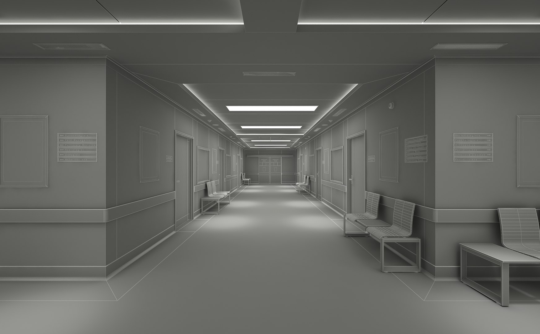 Photorealistic Hospital Hallway Corridor 3D Model - TurboSquid 1793195