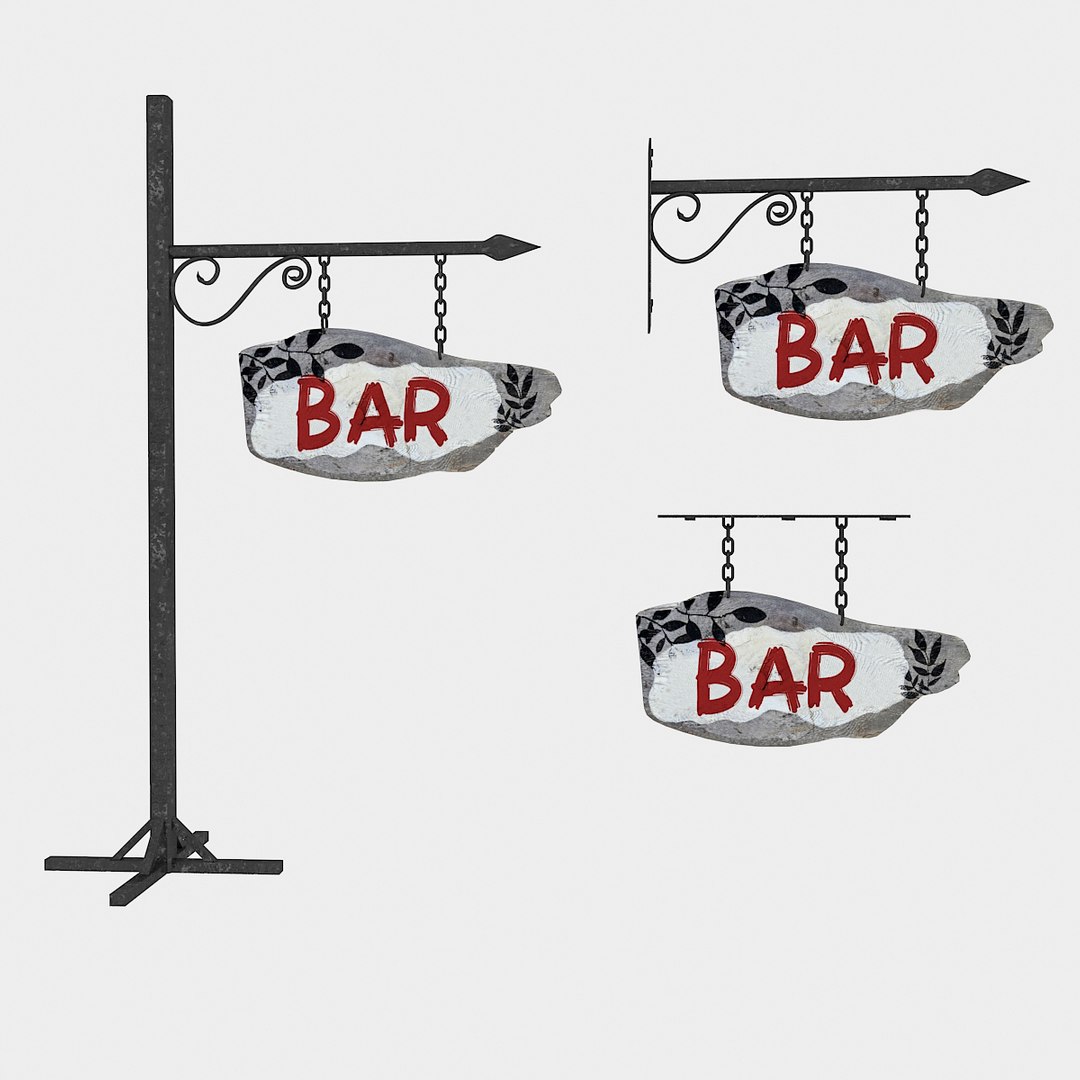 3D old wooden bar sign model - TurboSquid 1648654
