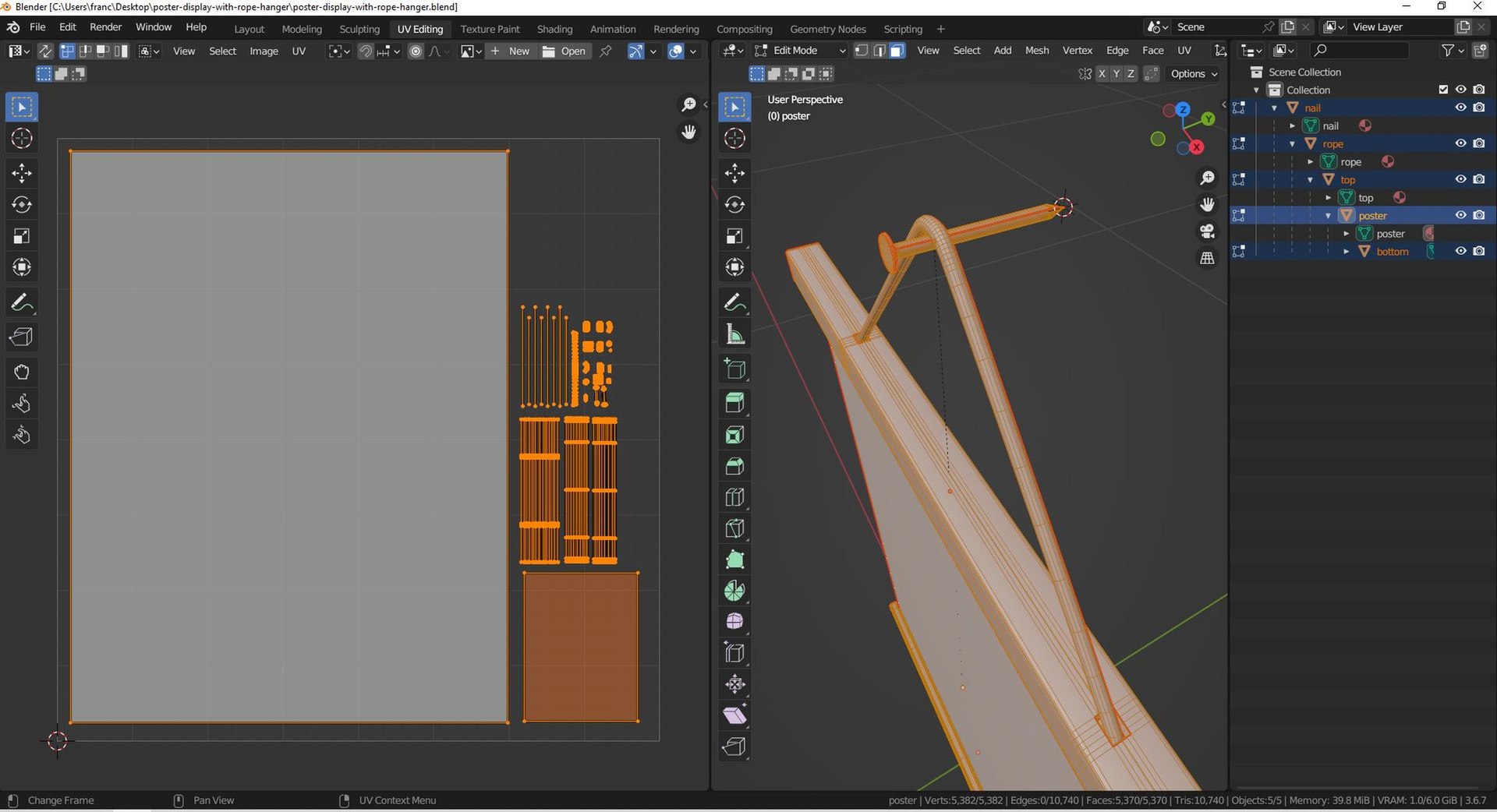 Poster display with rope hanger 3D model - TurboSquid 2175619