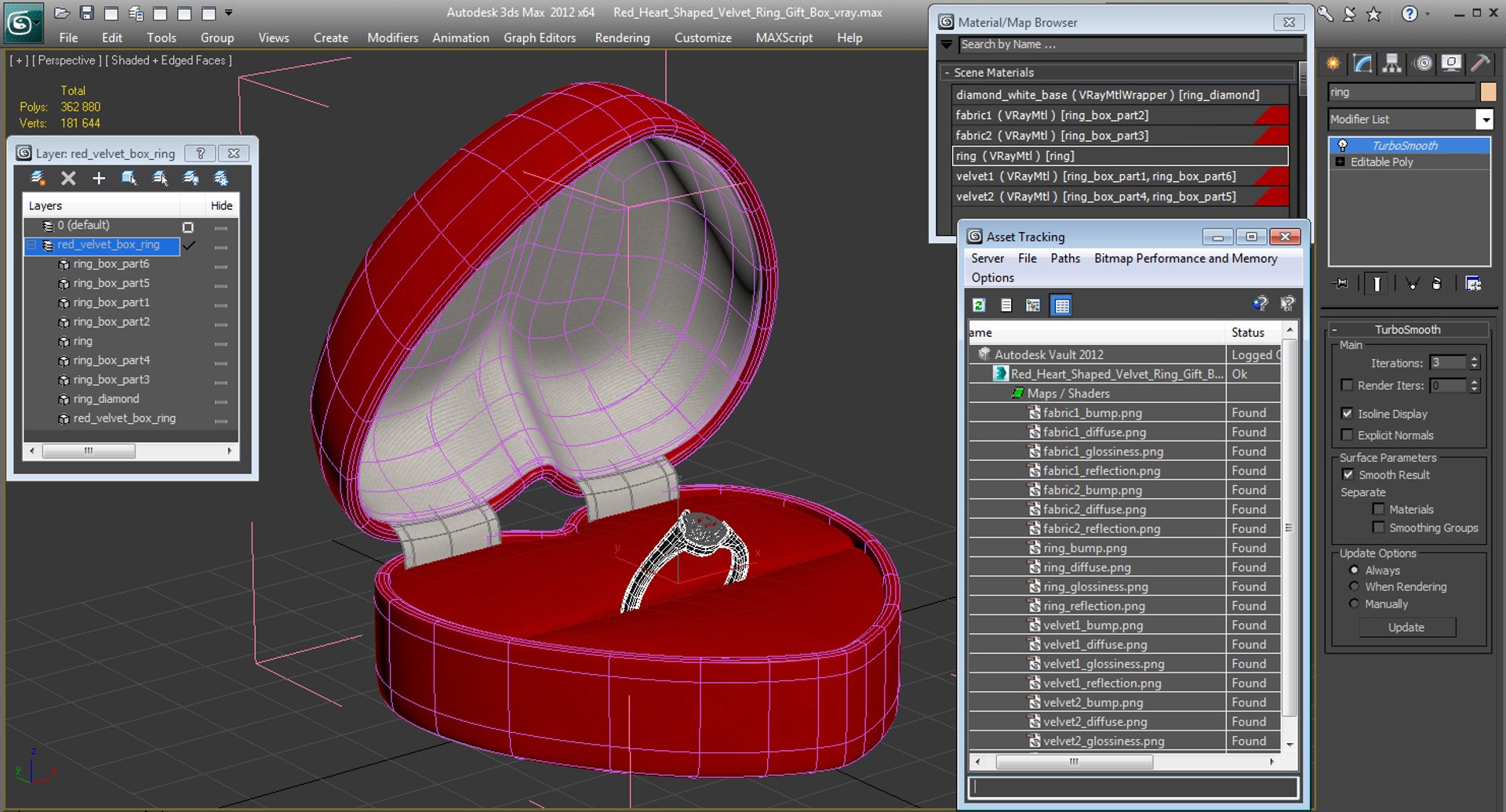 Red Heart Shaped Velvet 3D - TurboSquid 1283221
