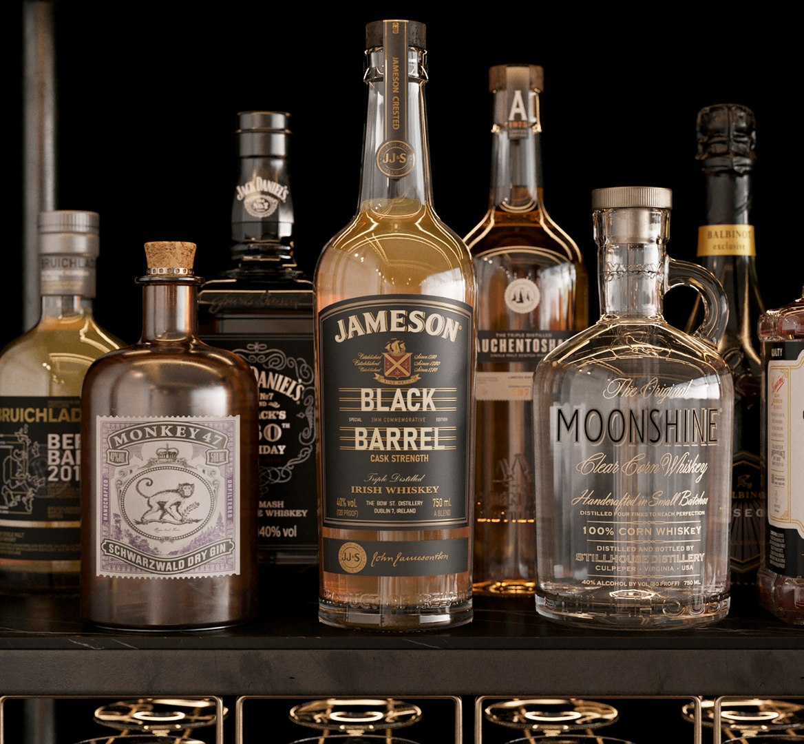 3D Bar Set 2 Liquor Bottles 3D Model - TurboSquid 2156649