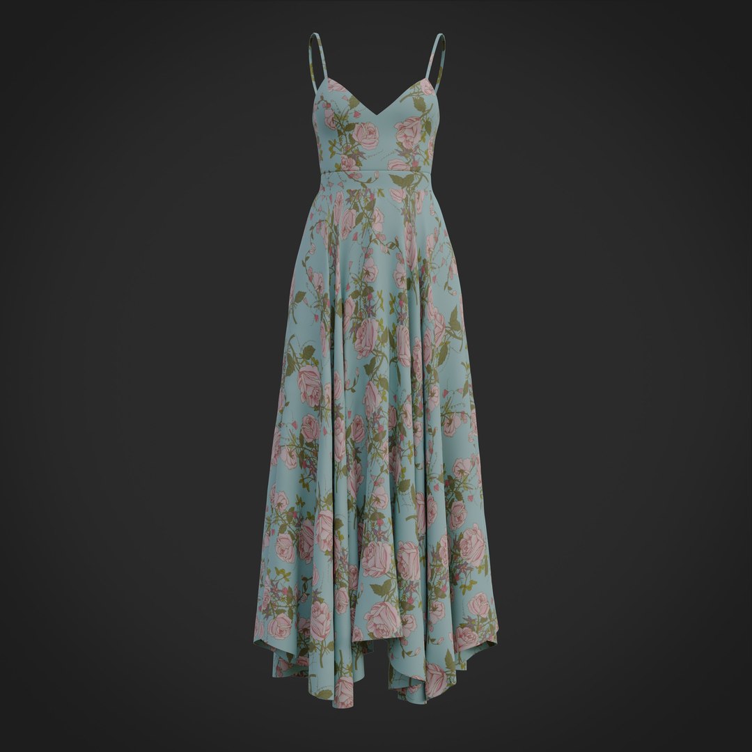 Flowy Floral Summer Maxi Dress 3D model - TurboSquid 1762735