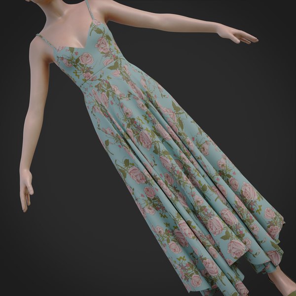 Flowy Floral Summer Maxi Dress 3D model - TurboSquid 1762735