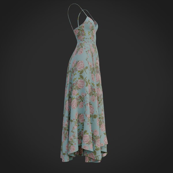 Flowy Floral Summer Maxi Dress 3D model - TurboSquid 1762735