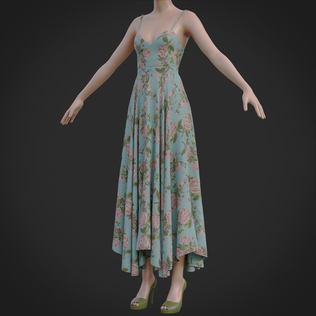 Flowy Floral Summer Maxi Dress 3D model - TurboSquid 1762735