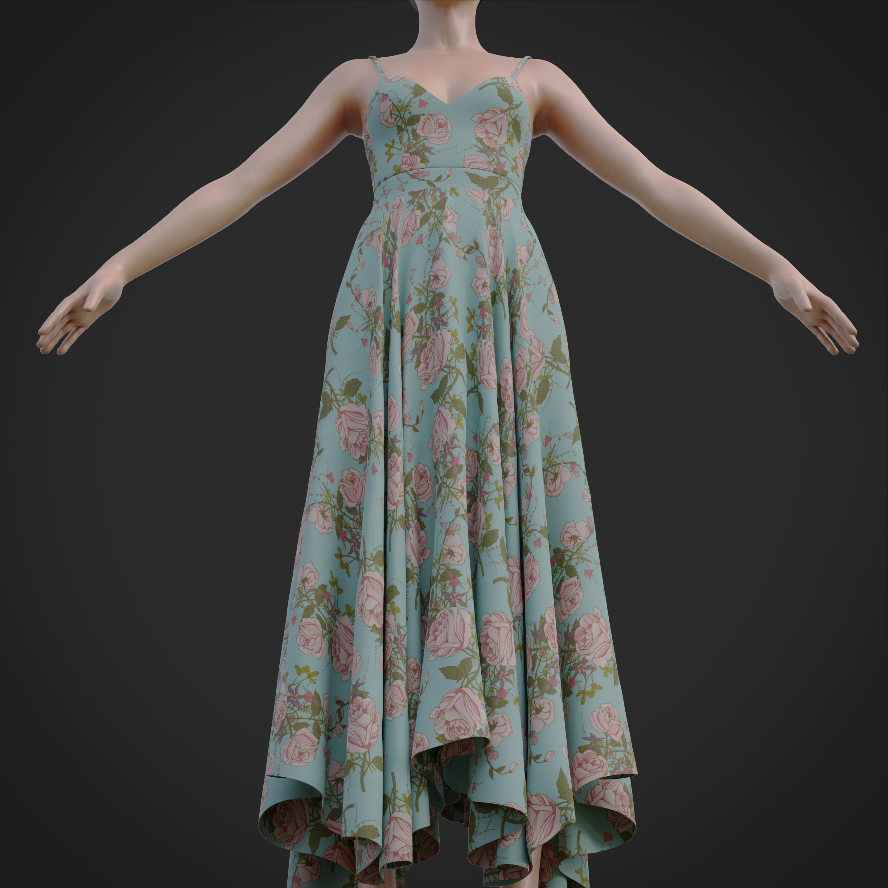 Flowy Floral Summer Maxi Dress 3D model - TurboSquid 1762735