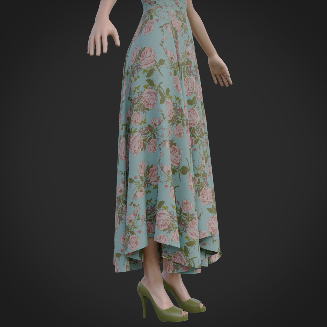 Flowy Floral Summer Maxi Dress 3D model - TurboSquid 1762735