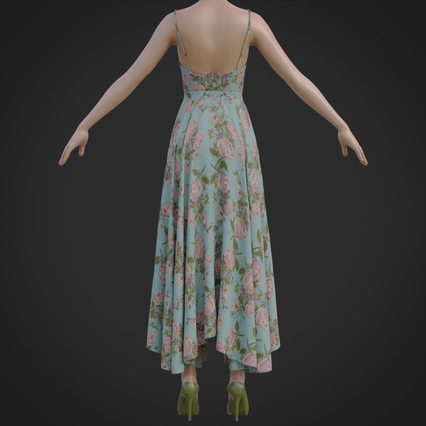 Flowy Floral Summer Maxi Dress 3D model - TurboSquid 1762735