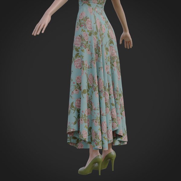 Flowy Floral Summer Maxi Dress 3D model - TurboSquid 1762735