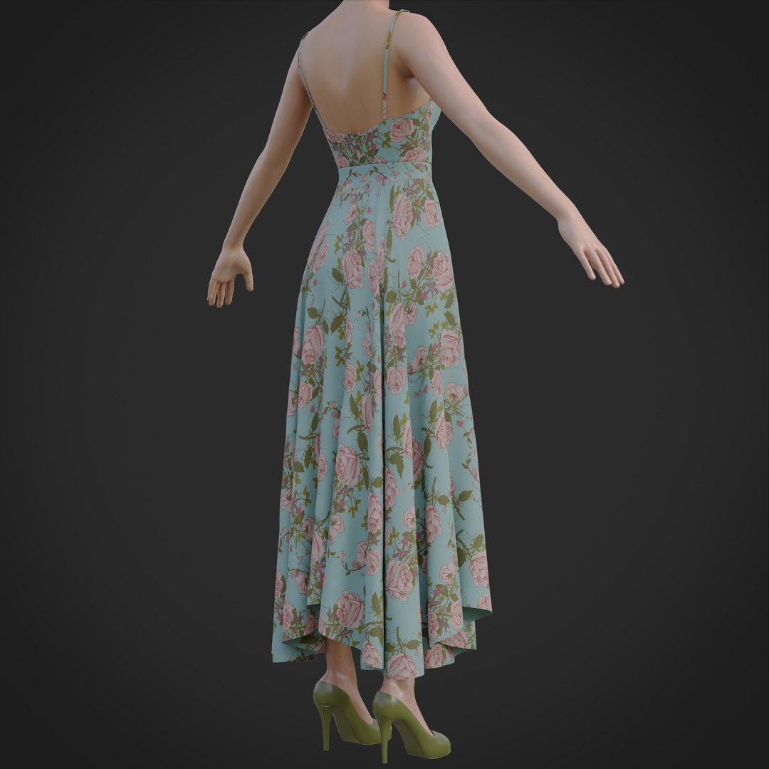 Flowy Floral Summer Maxi Dress 3D Model - TurboSquid 1762735