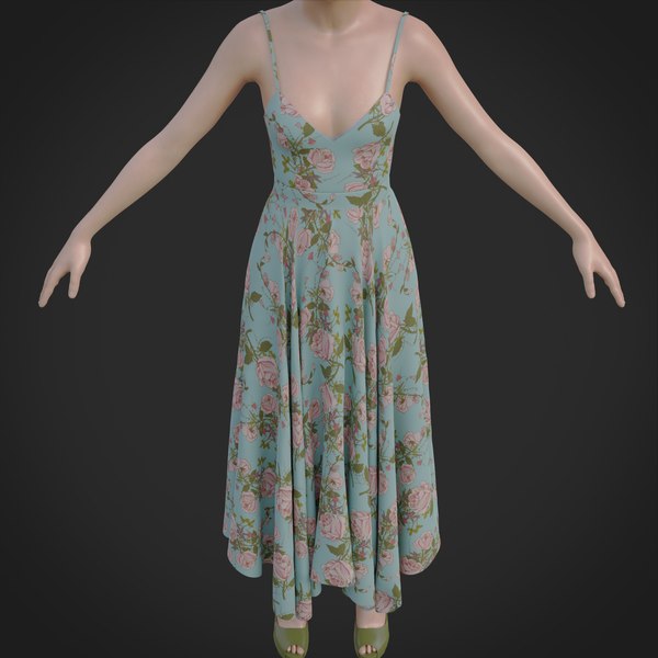Flowy Floral Summer Maxi Dress 3D model - TurboSquid 1762735