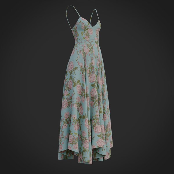 Flowy Floral Summer Maxi Dress 3D model - TurboSquid 1762735