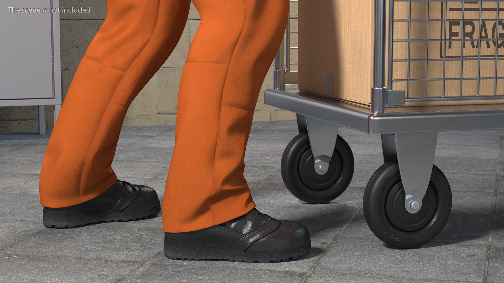 3D Worker With Platform Trolley Two Railing Cardboard Boxes Rigged Fur ...