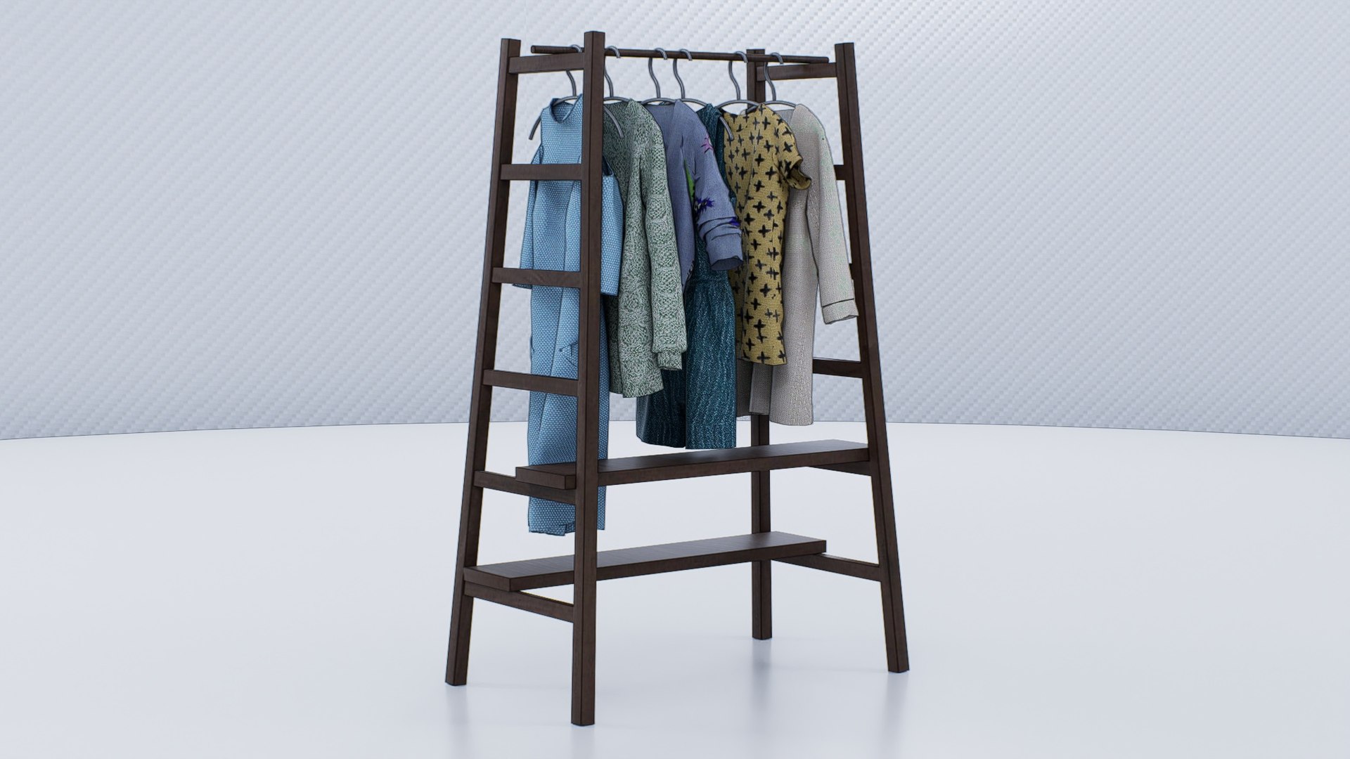 Wooden Clothing Rack With Multiple Garments 3D Model - TurboSquid 2513292