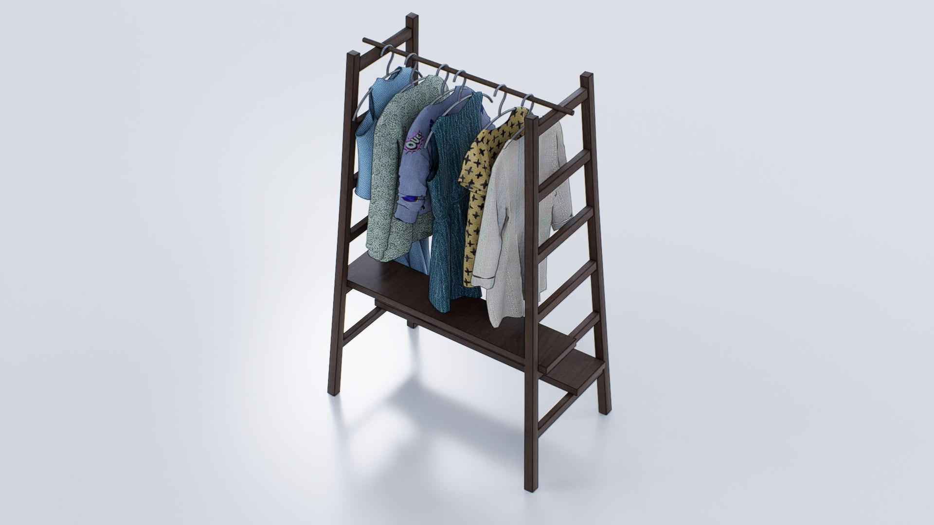 Wooden Clothing Rack With Multiple Garments 3D Model - TurboSquid 2513292