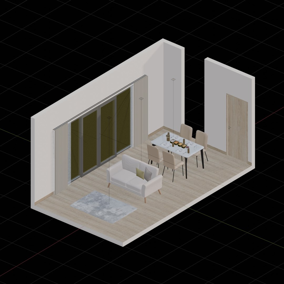 Isometric Dining Living Room With Wooden Floor 3D Model - TurboSquid ...