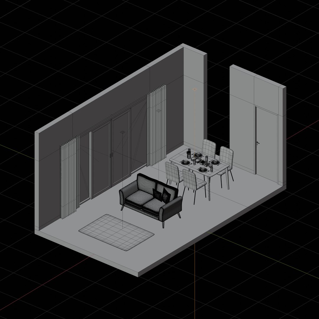 Isometric Dining Living Room With Wooden Floor 3D Model - TurboSquid ...