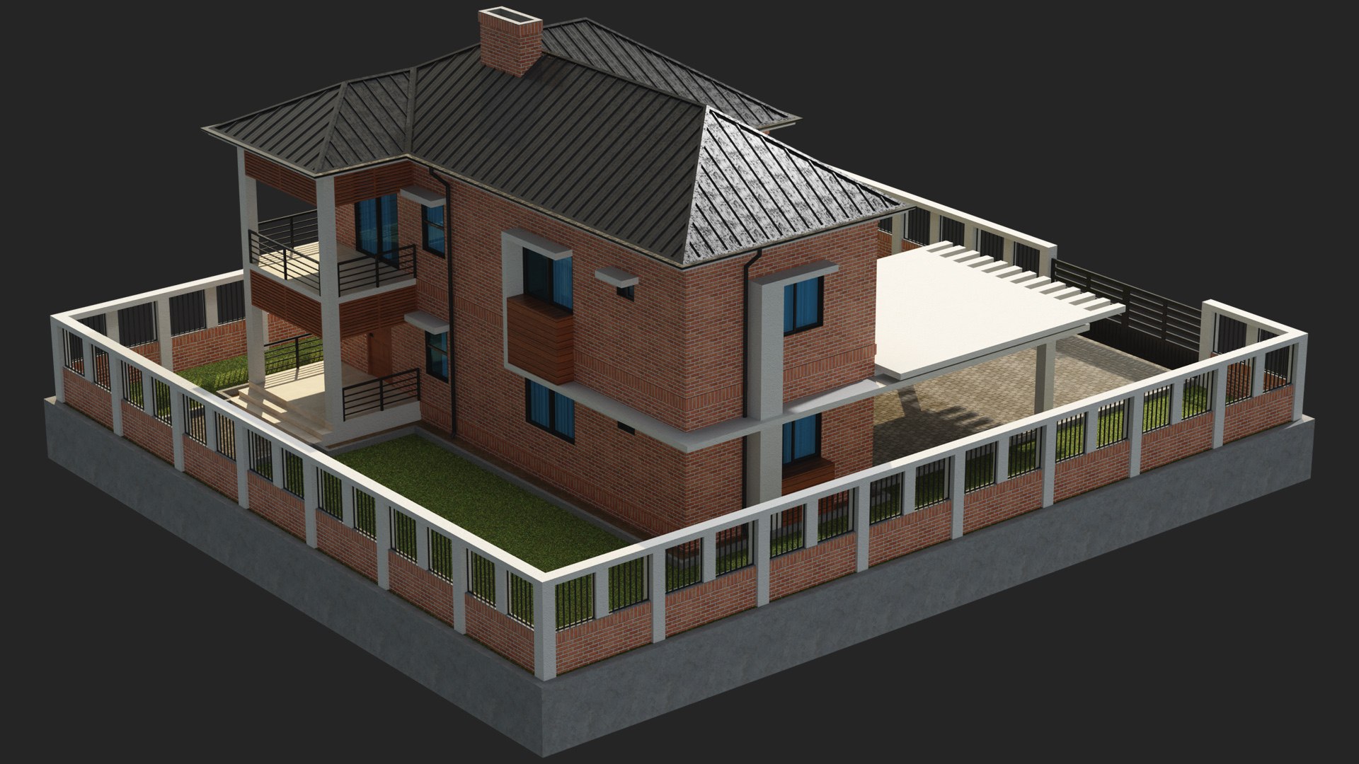 Two Storey Brick House 3D Model - TurboSquid 2238973