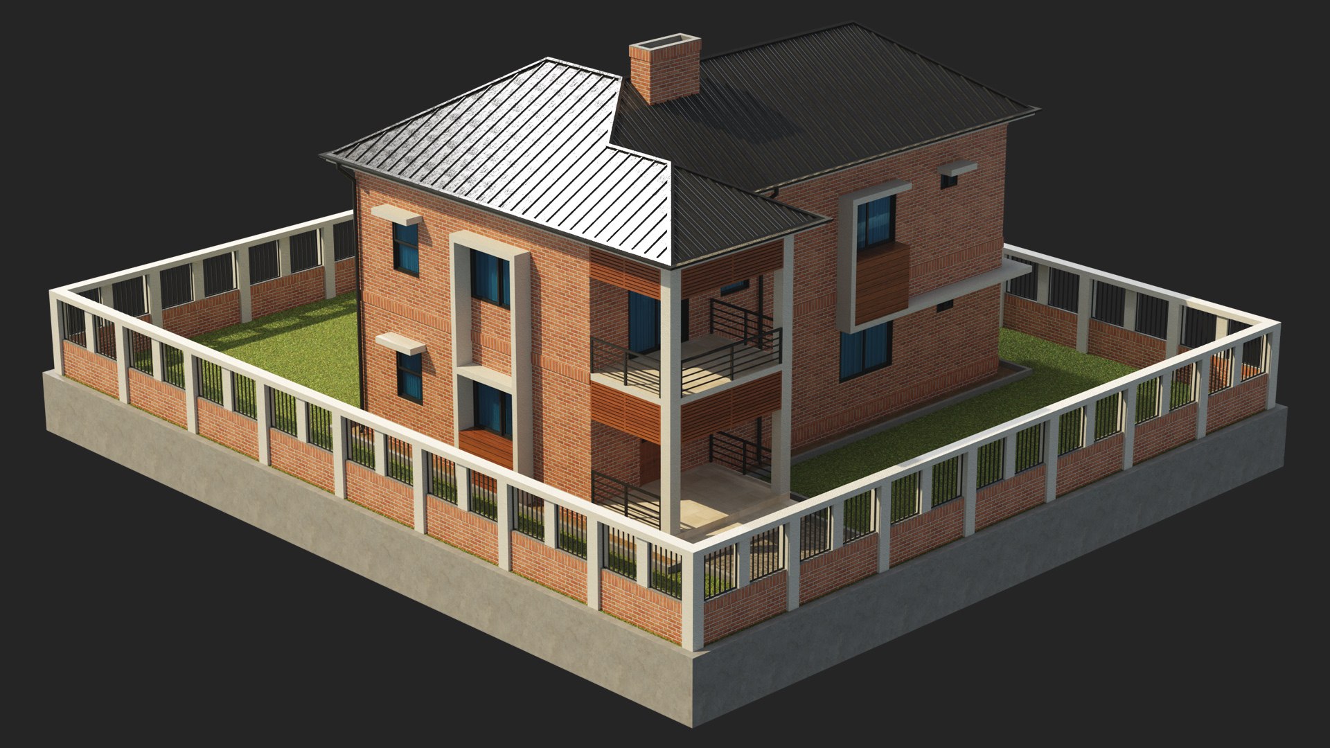 Two Storey Brick House 3D Model - TurboSquid 2238973