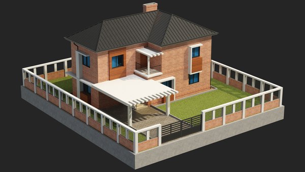 modelo 3d Casa de ladrillo de dos plantas - TurboSquid 2238973