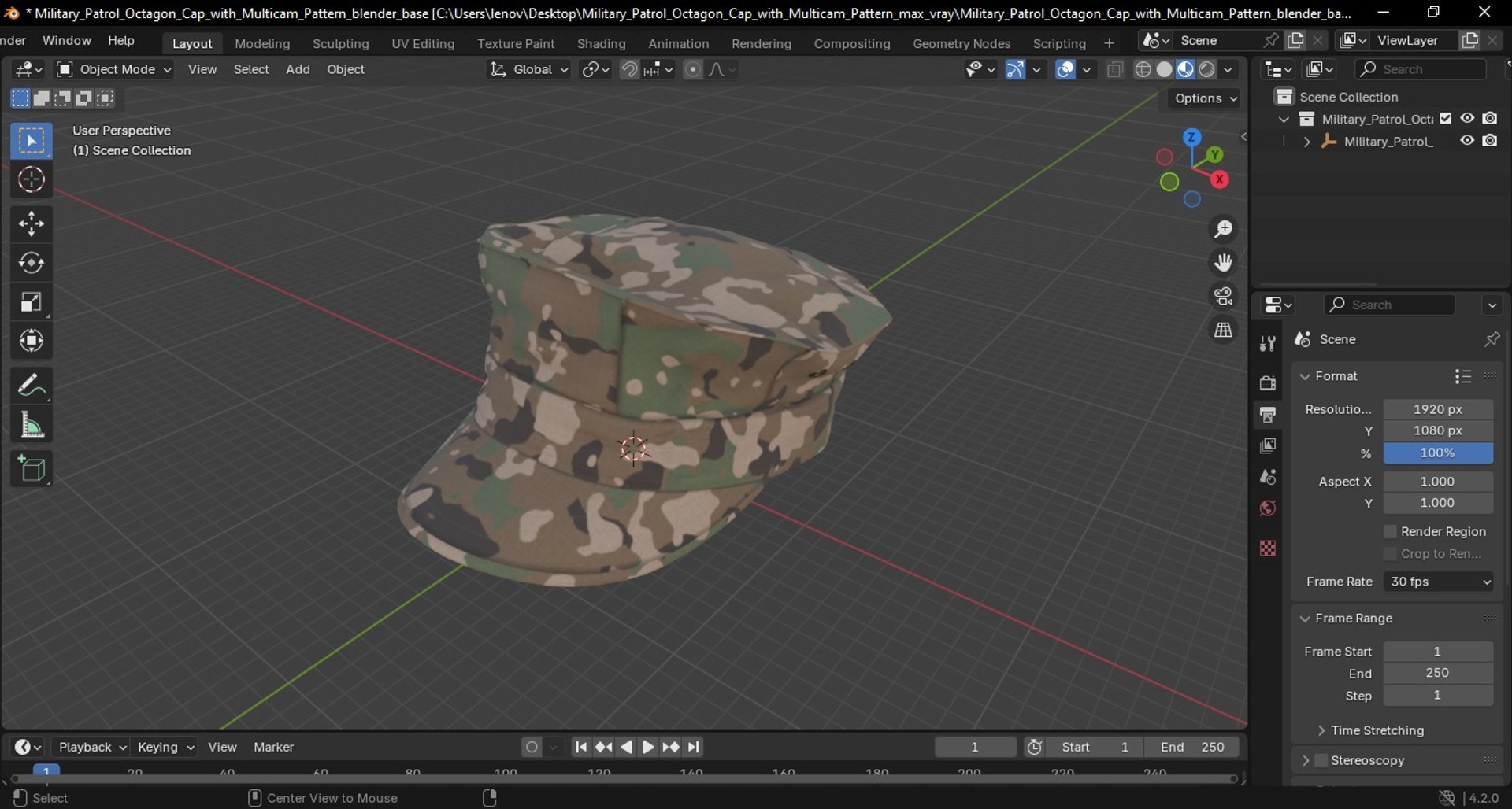 Military Patrol Octagon Cap With Multicam Pattern 3D Model - TurboSquid ...