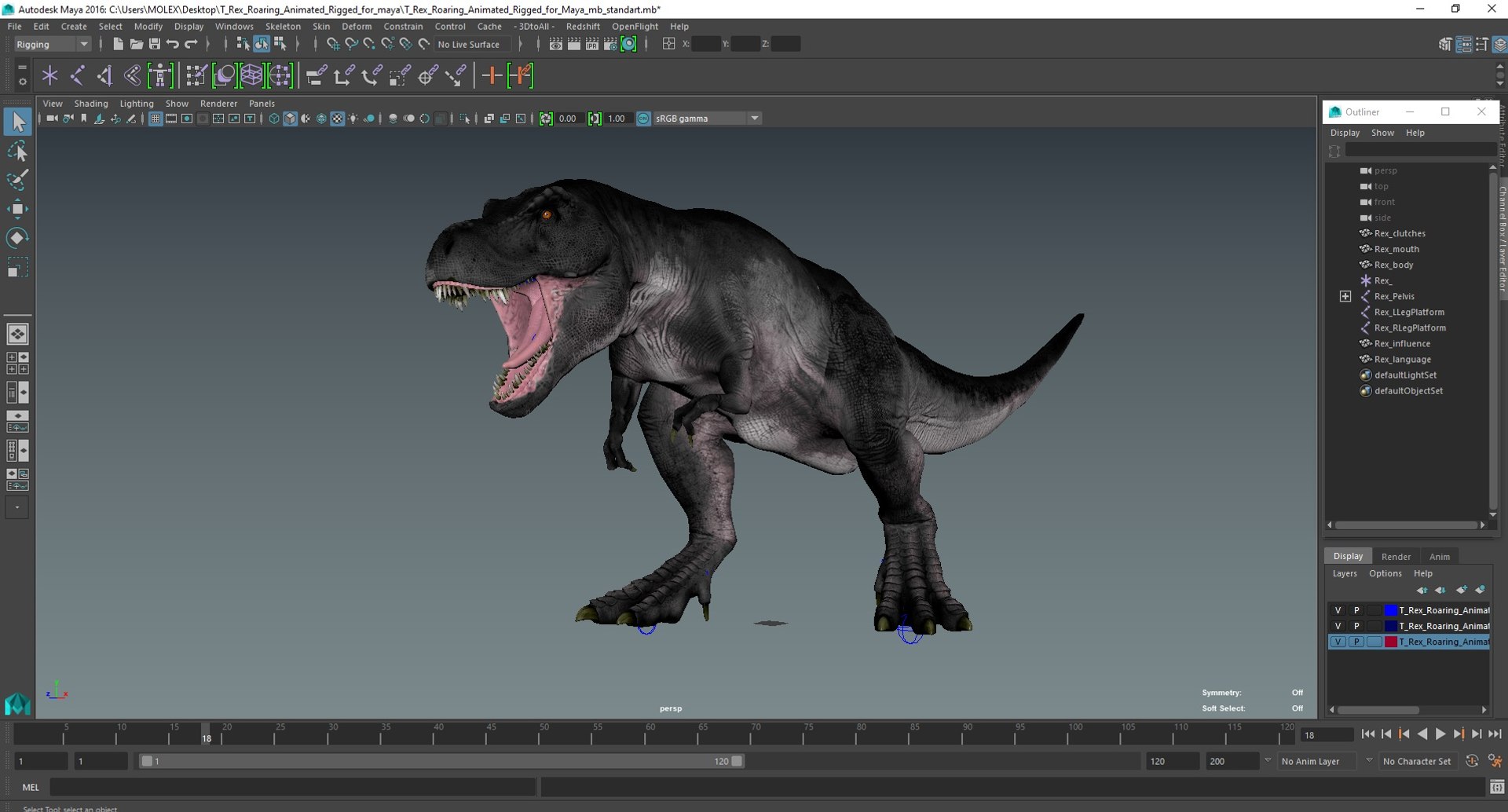 3D T Rex Roaring Animated Rigged For Maya - TurboSquid 2108037