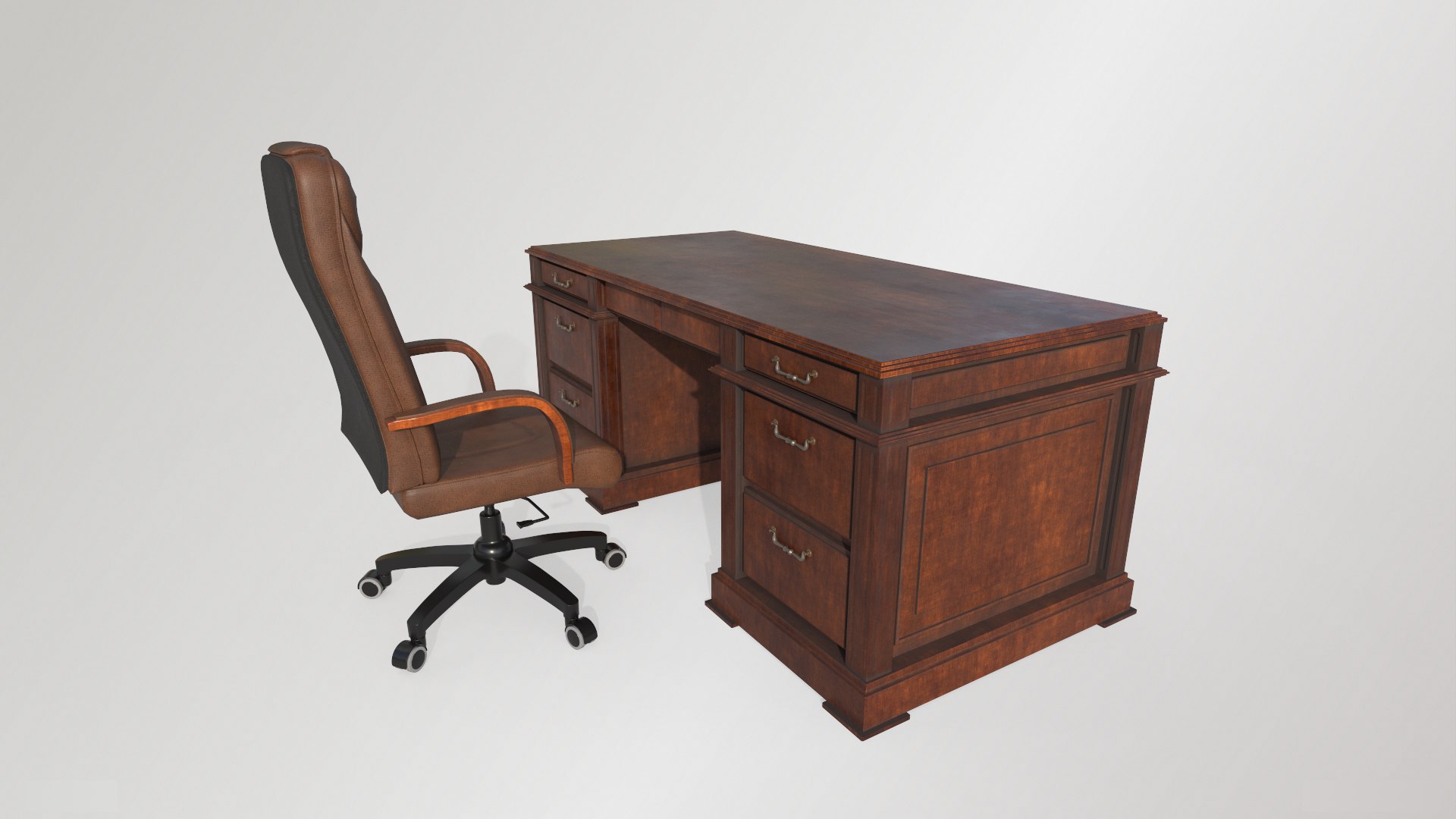 3D Wooden Desk And Chair Model - TurboSquid 2288108