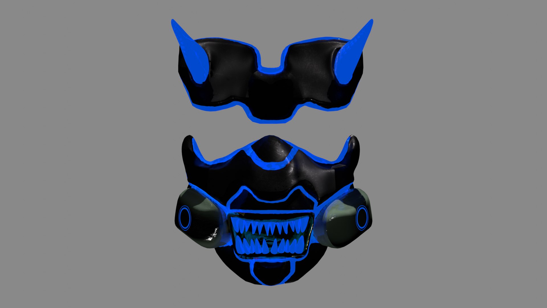 3D Model Blue-Black Cyberpunk Oni-mask - TurboSquid 2158574