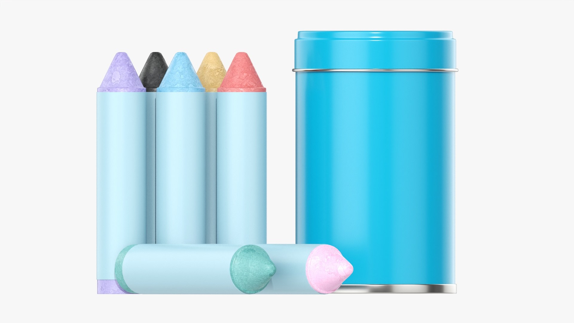 Large crayons in metal tube box 3D - TurboSquid 1716427