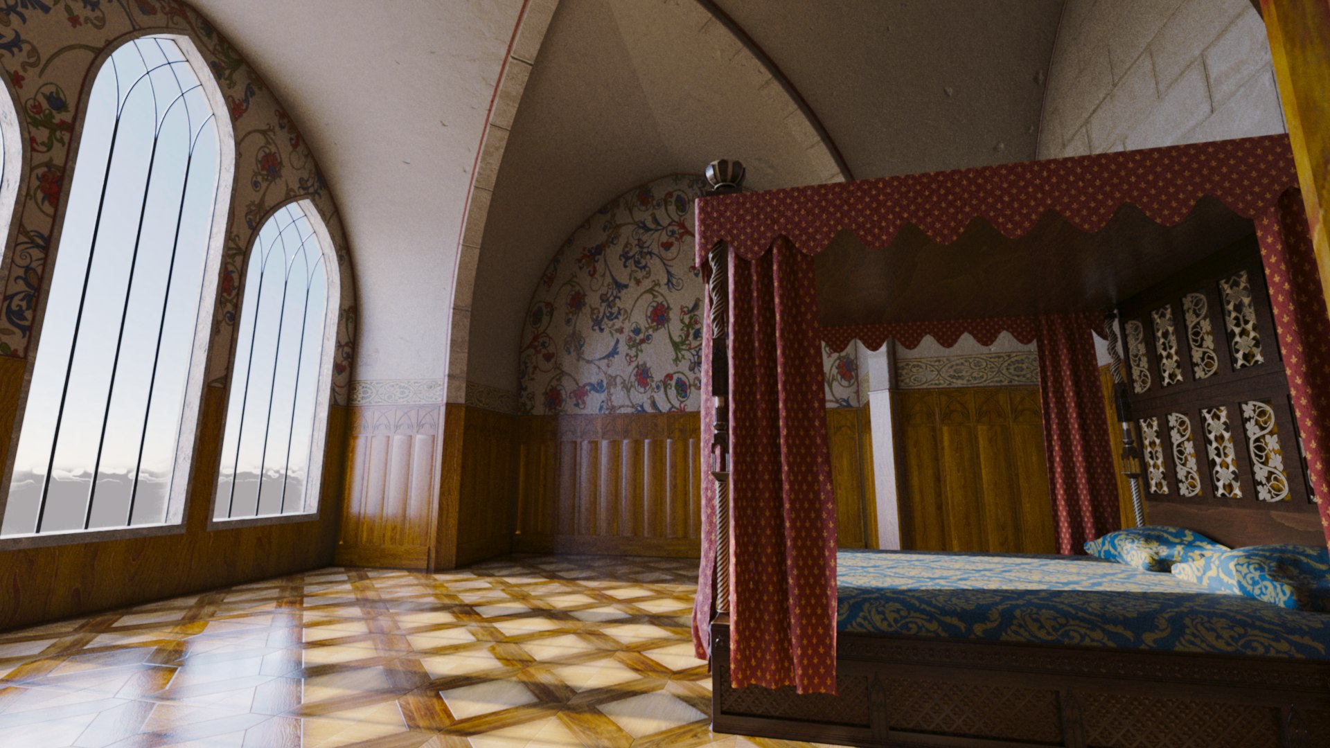 3D Medieval Royal Gothic Bedroom - TurboSquid 2147460