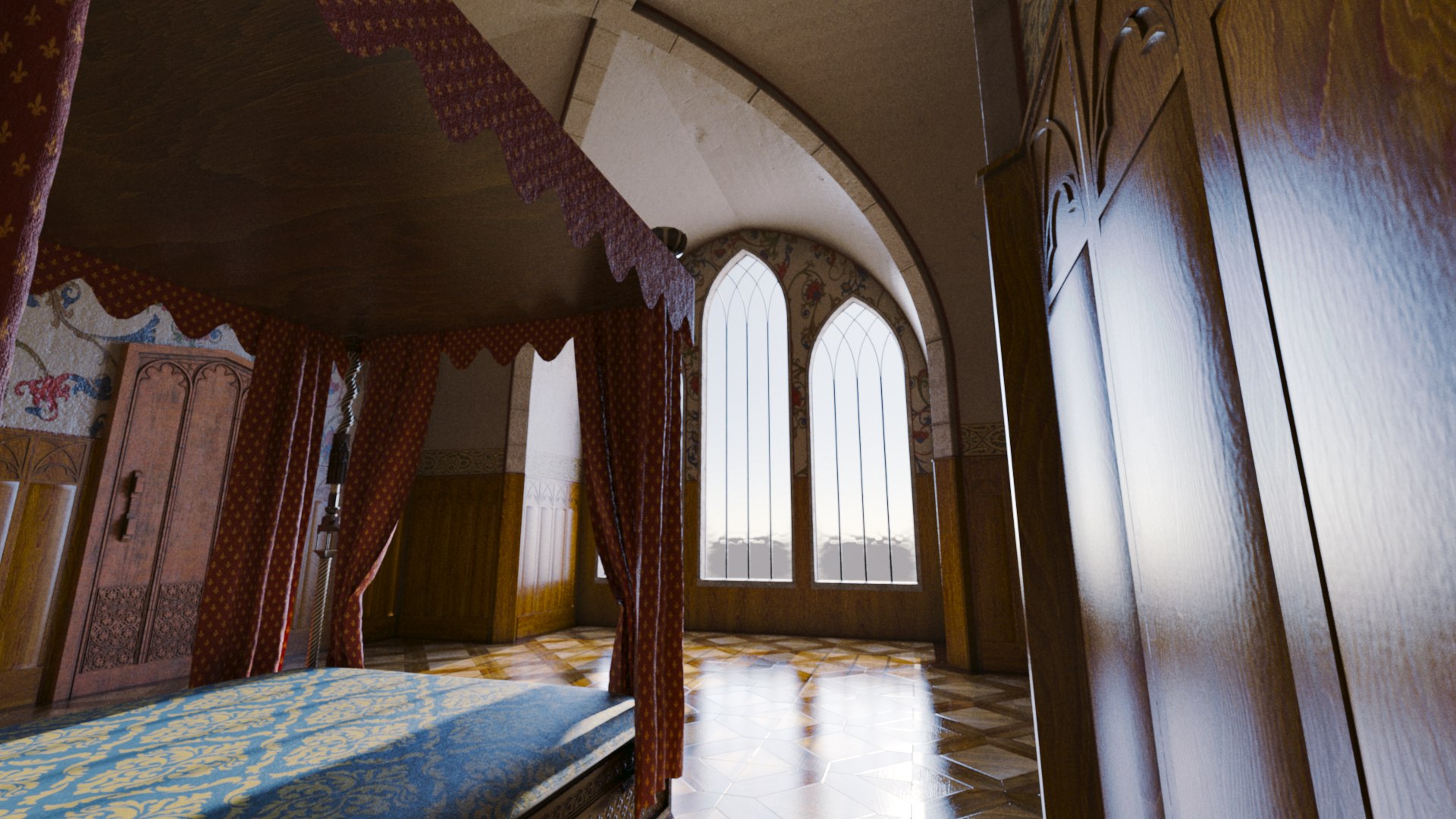 3D Medieval Royal Gothic Bedroom - TurboSquid 2147460