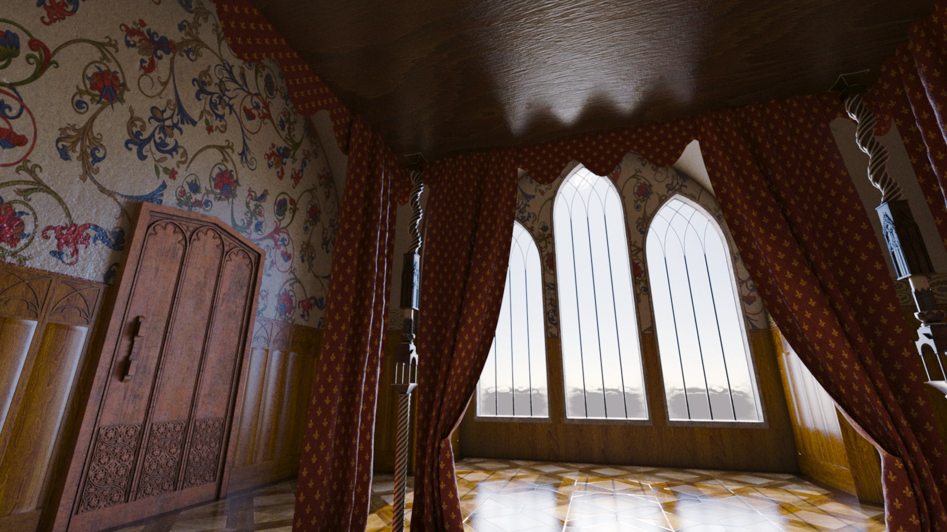 3D Medieval Royal Gothic Bedroom - TurboSquid 2147460