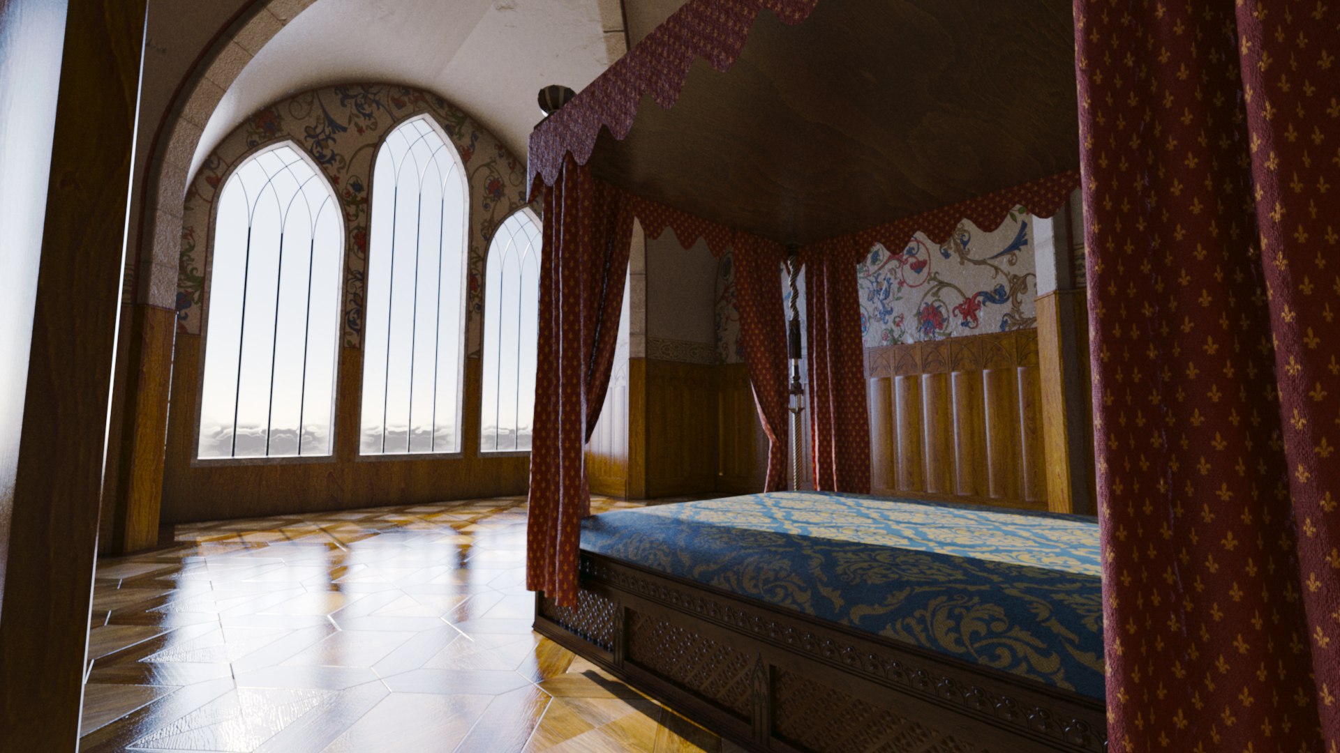 3D Medieval Royal Gothic Bedroom - TurboSquid 2147460