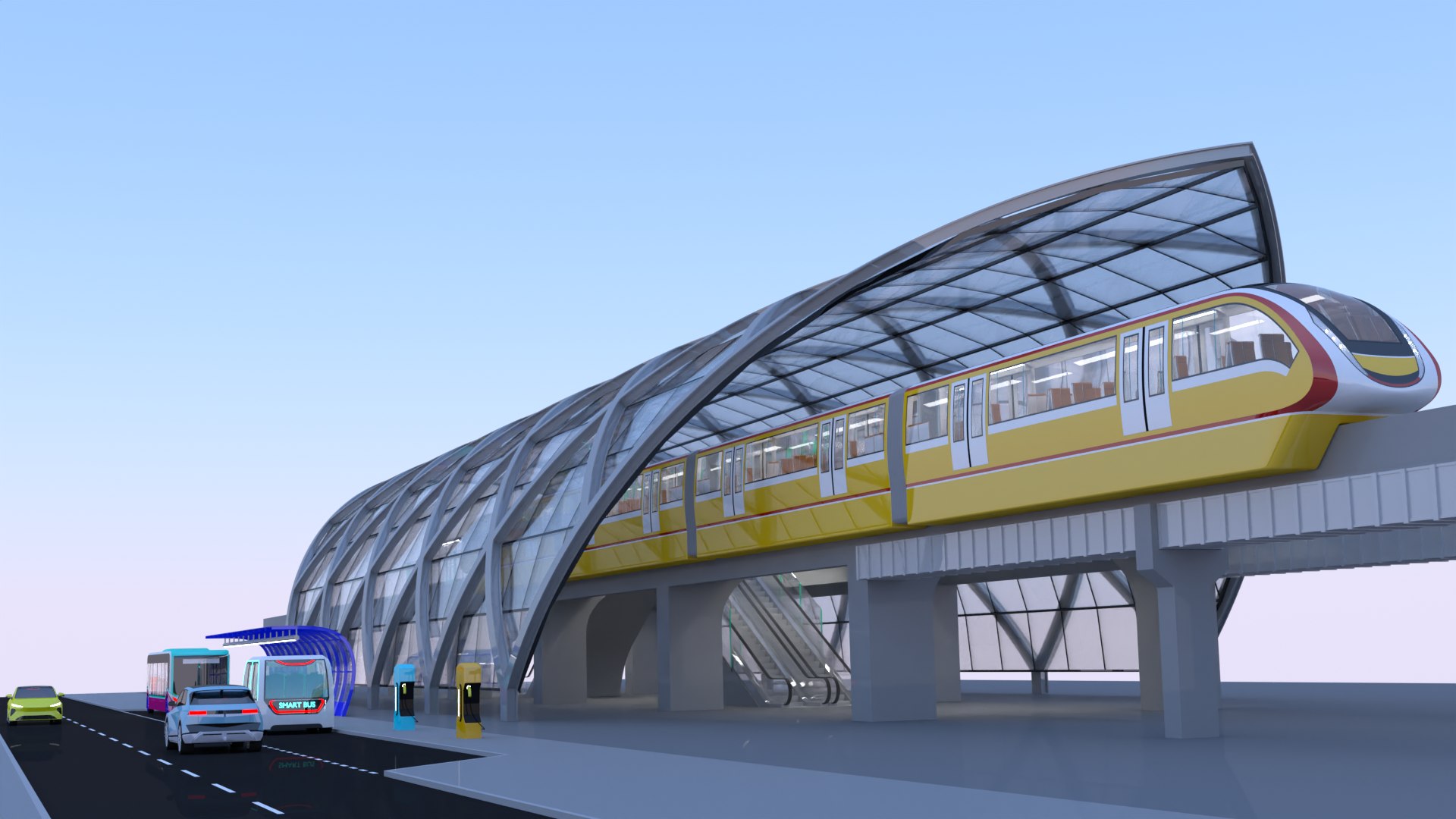 Monorail And Bus Station II Model - TurboSquid 2190840