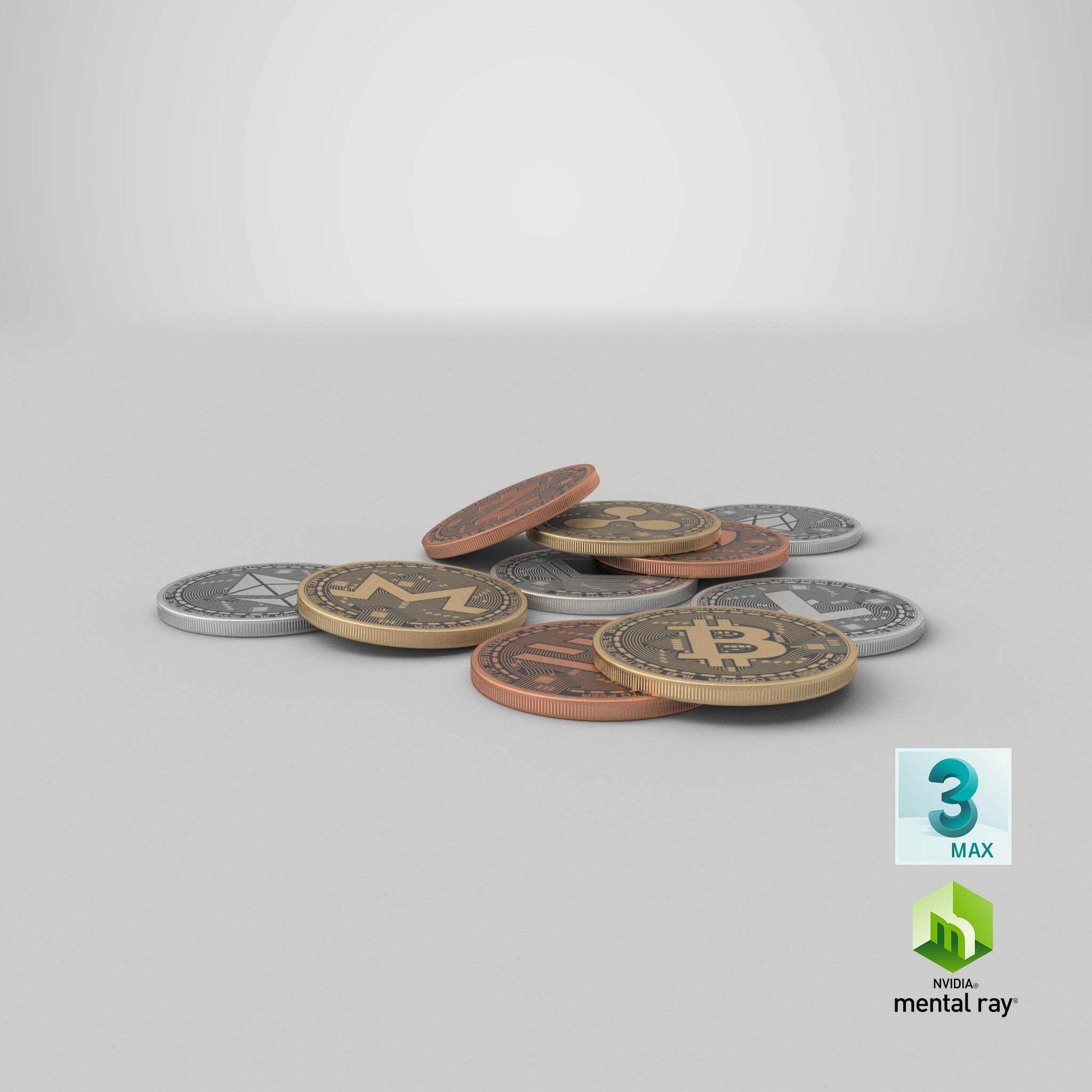 3D coins bitcoin eos - TurboSquid 1255048