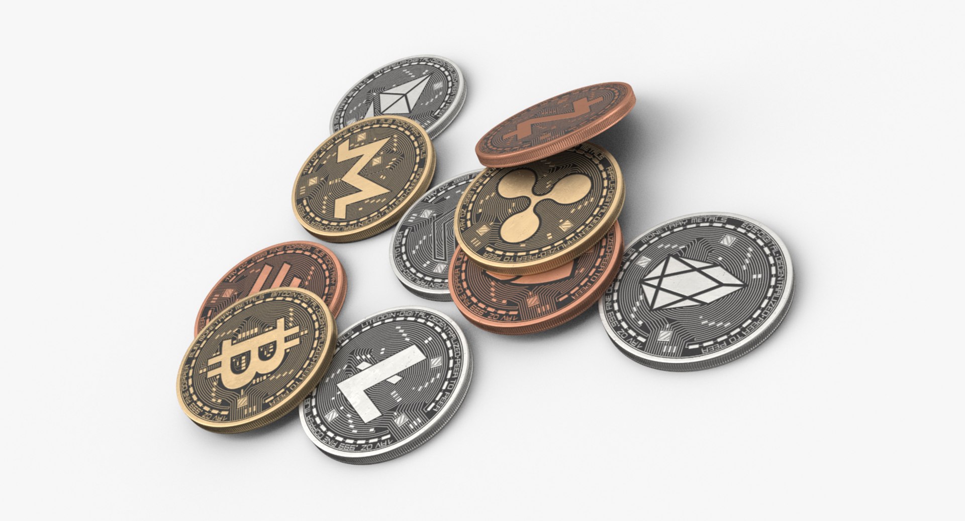 3D coins bitcoin eos - TurboSquid 1255048