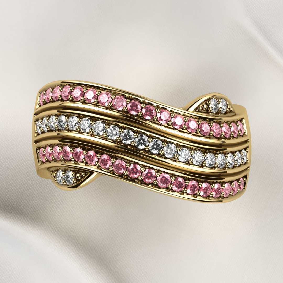 Three Lines Beautiful Gold Ring Model - TurboSquid 1878845