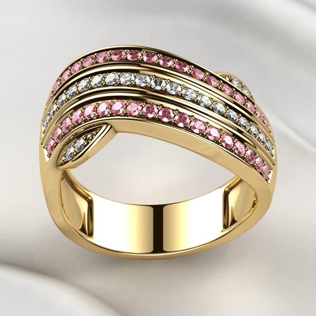 Three Lines Beautiful Gold Ring Model - TurboSquid 1878845