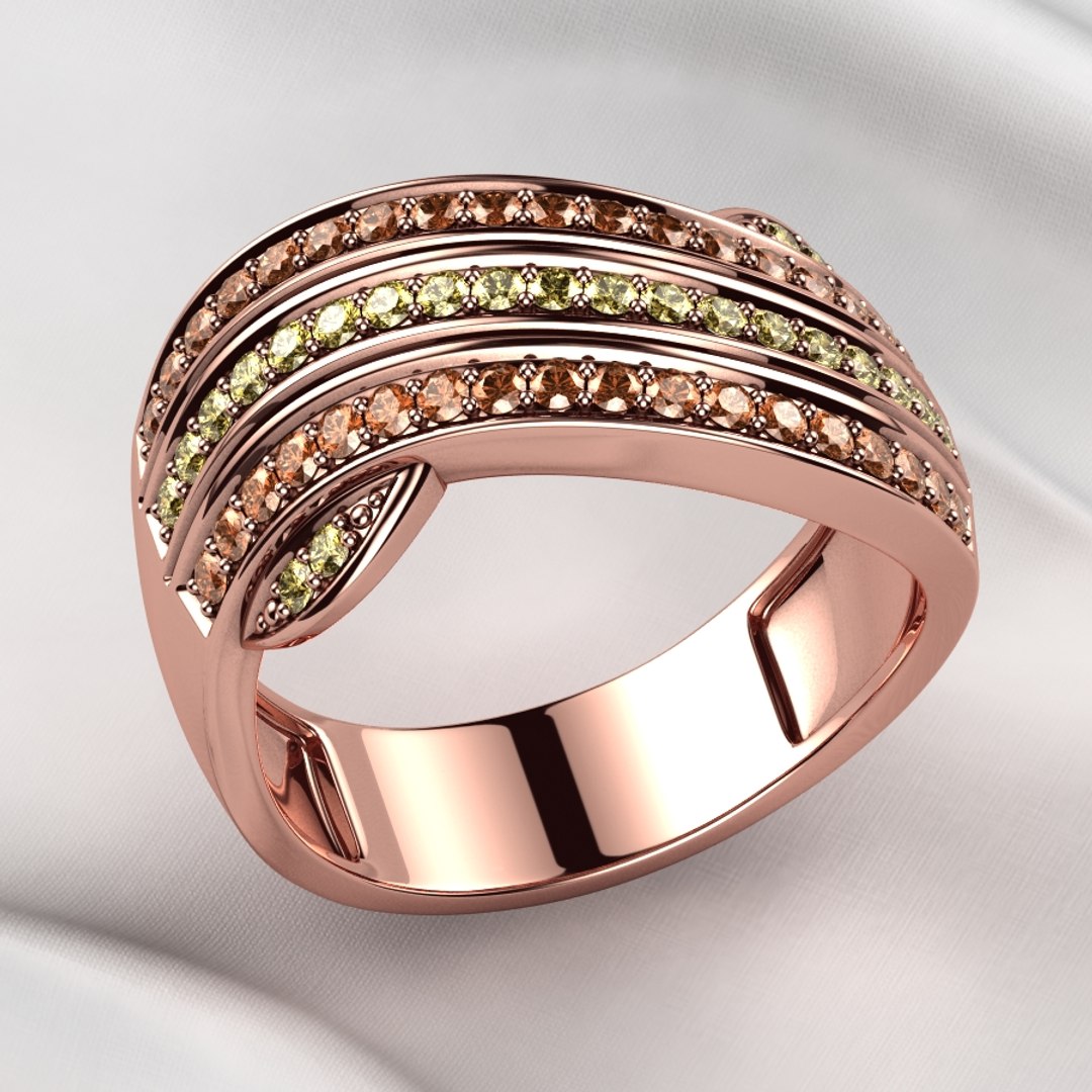 Three Lines Beautiful Gold Ring Model - TurboSquid 1878845