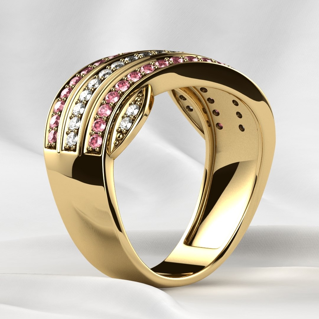 Three Lines Beautiful Gold Ring Model - TurboSquid 1878845