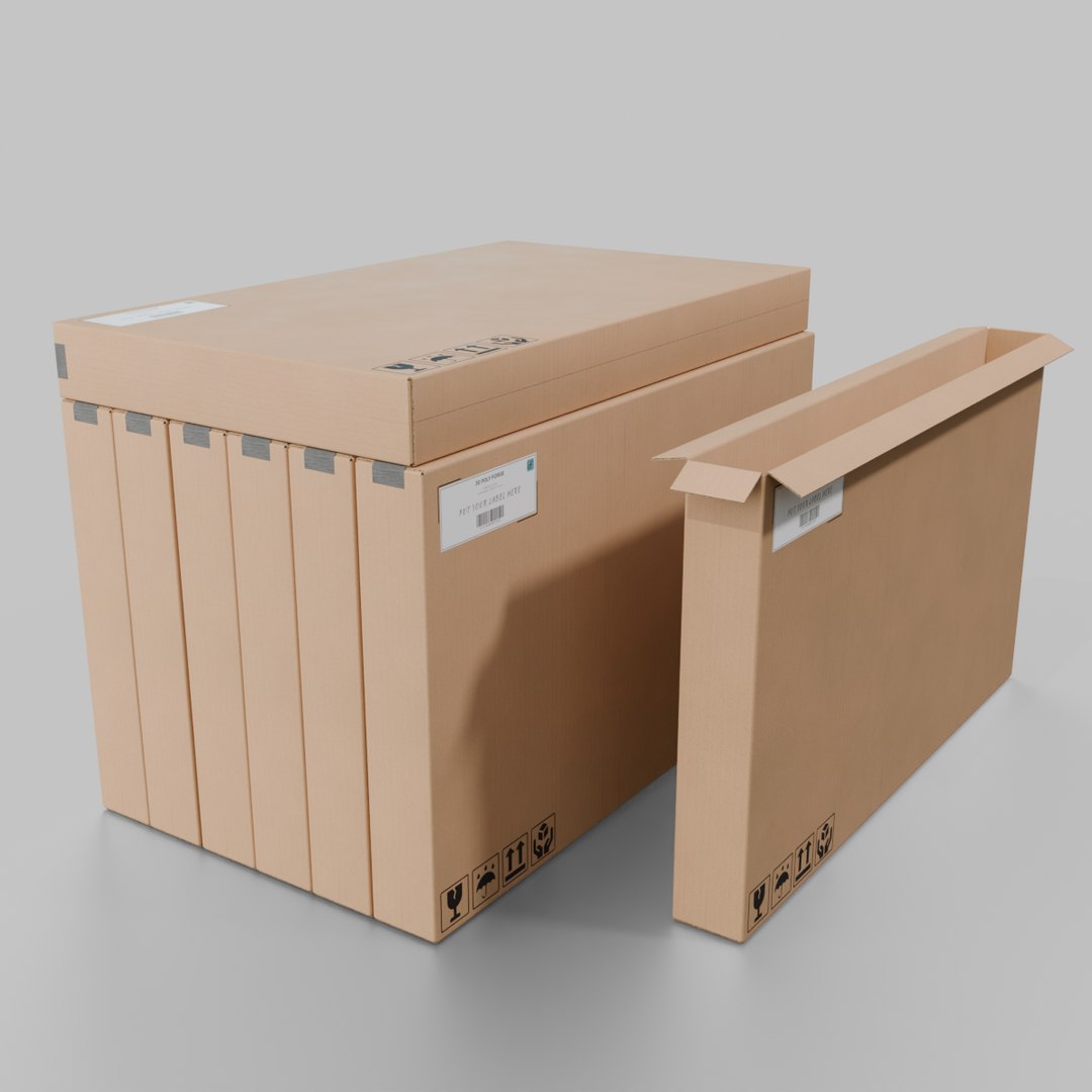 3D Model Cardboard Long Deep Box - Rigged And Fully Customizable ...