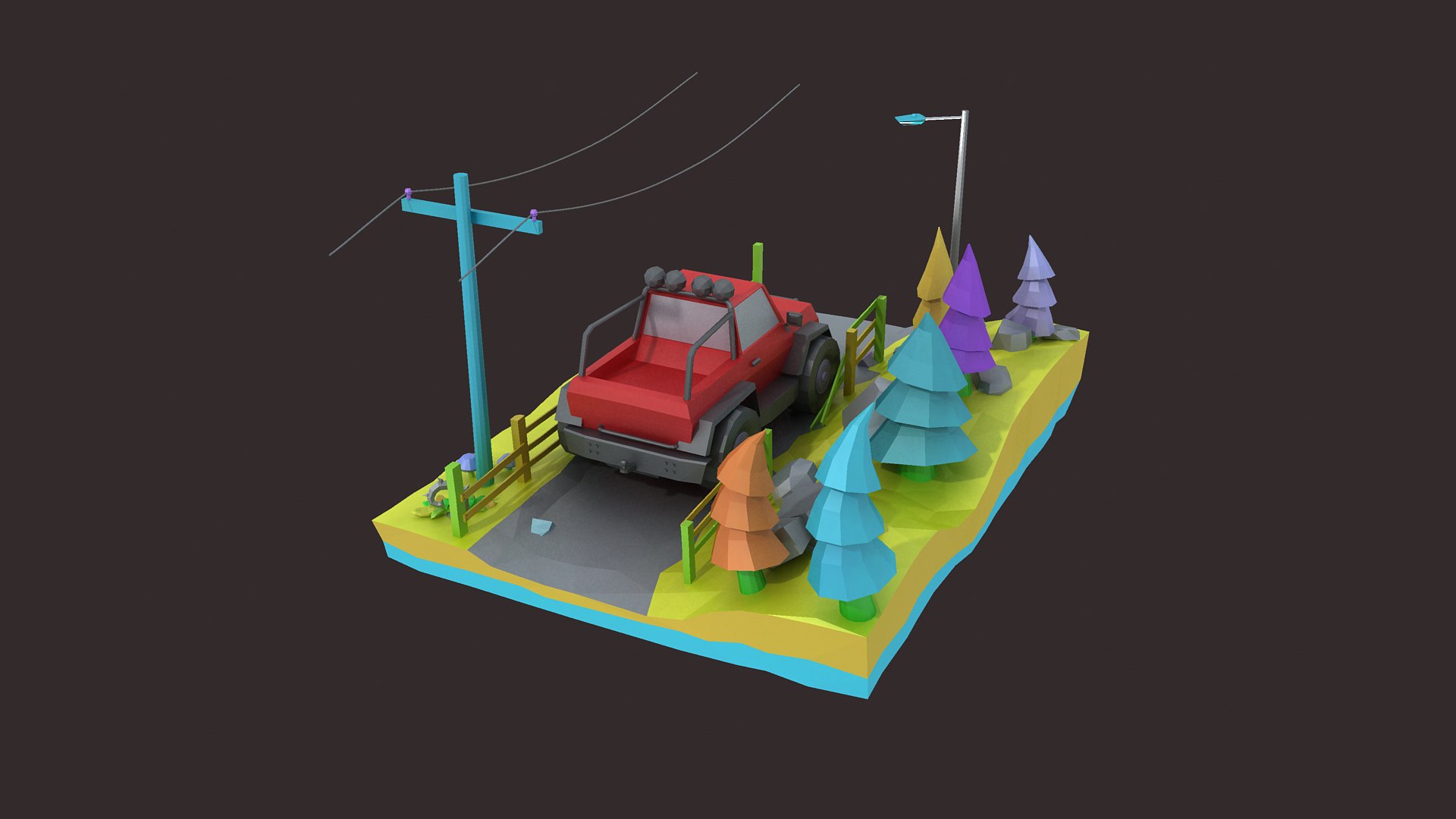 Cartoon Car LowPoly Suv Origami Cars Files Include 3dmax Fbx Obj 3D ...