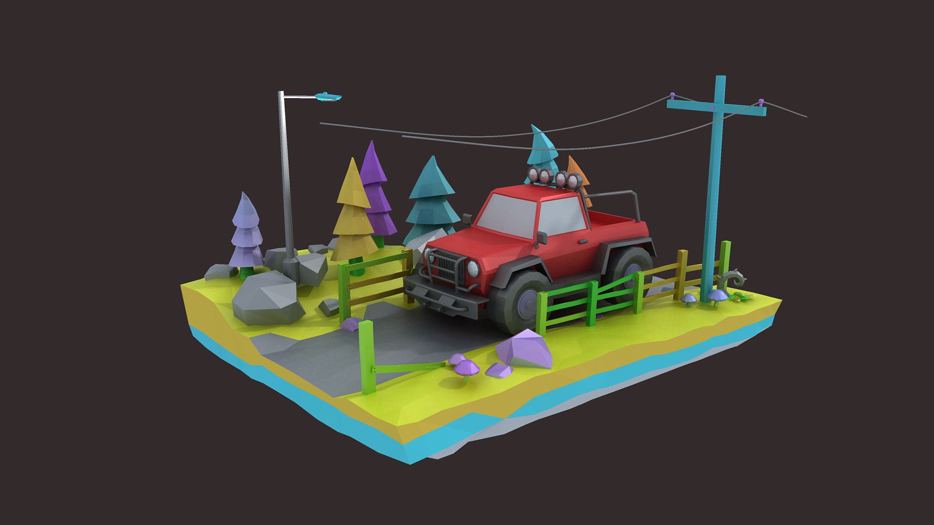 Cartoon Car LowPoly Suv Origami Cars Files Include 3dmax Fbx Obj 3D ...