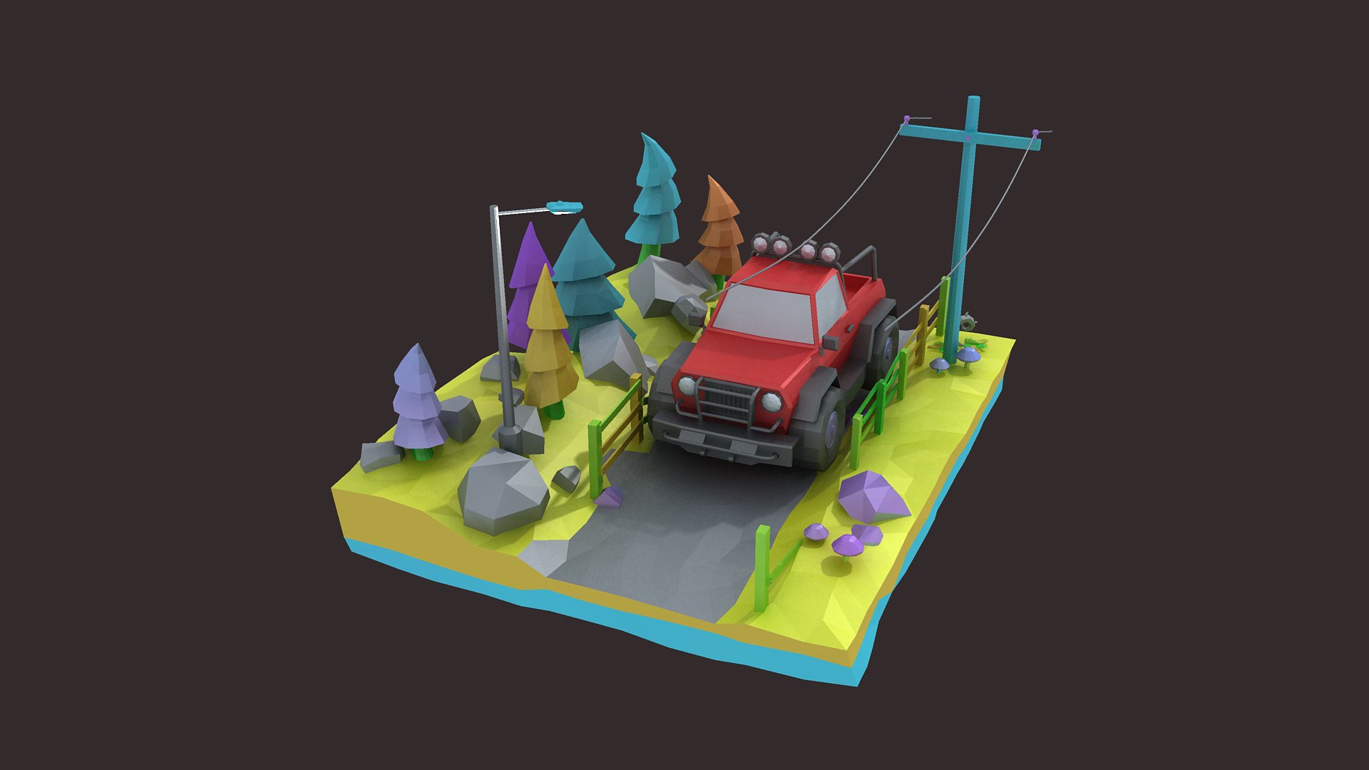 Cartoon Car LowPoly Suv Origami Cars Files Include 3dmax Fbx Obj 3D ...